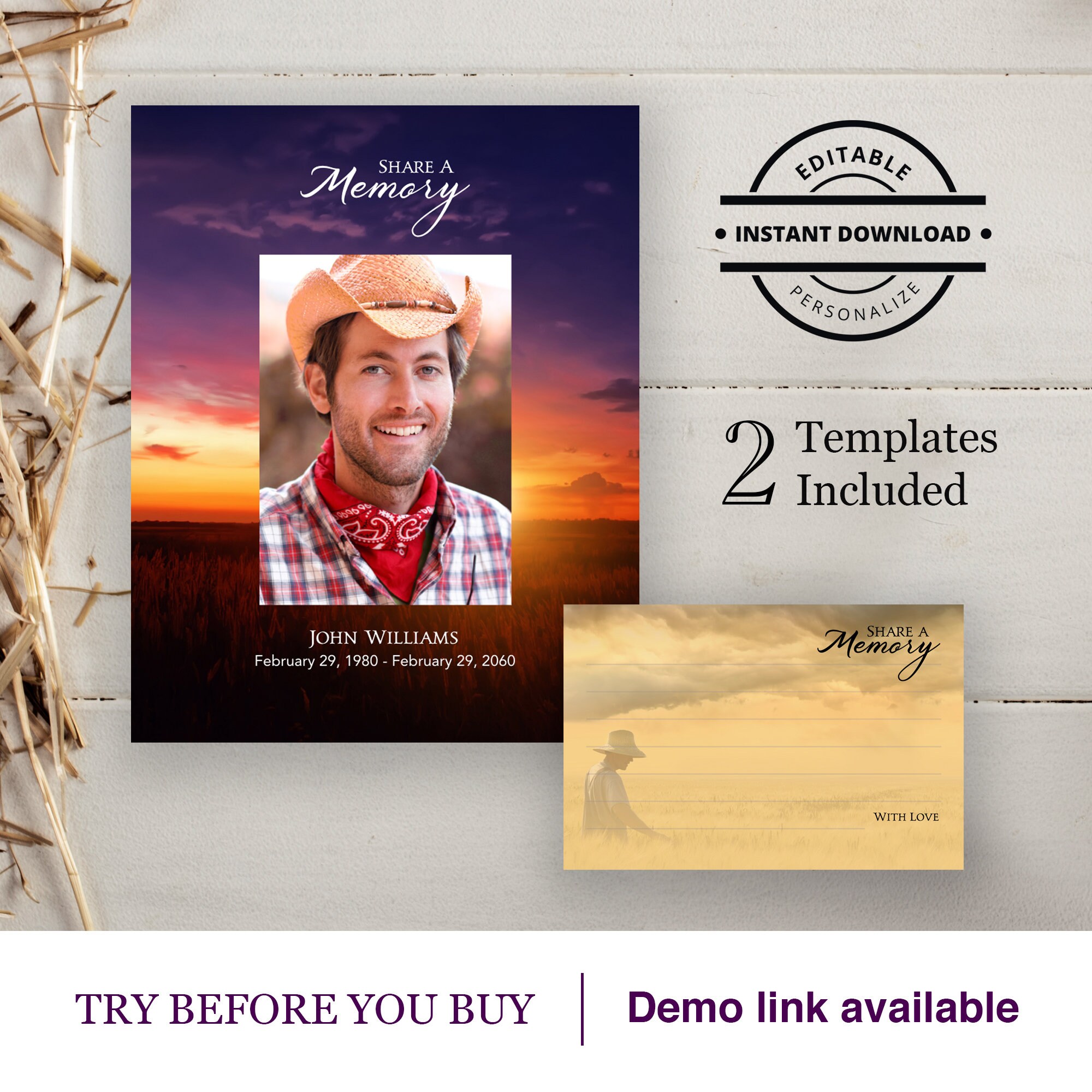 In Loving Memory of Farmer's Funeral Program Template Editable ...