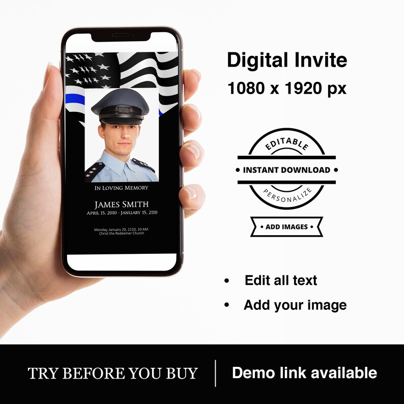 Editable Funeral Template Bundle Printable Policeman in Uniform Law ...
