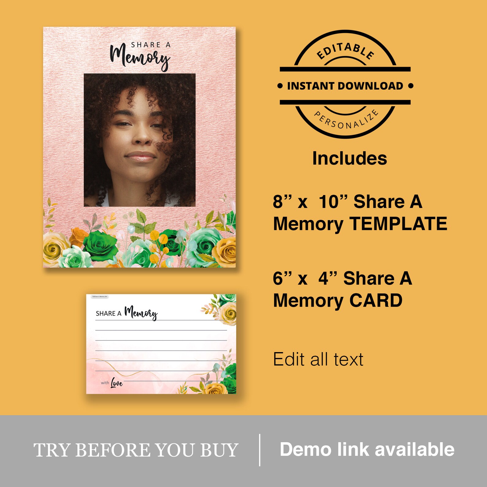 Printable Funeral Template Bundle Spring Theme Rose Gold Emerald Green ...