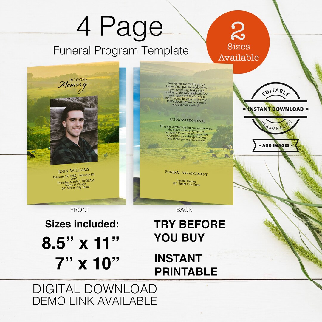 Printable and Easy to Edit Funeral Program Template Celebration of Life ...