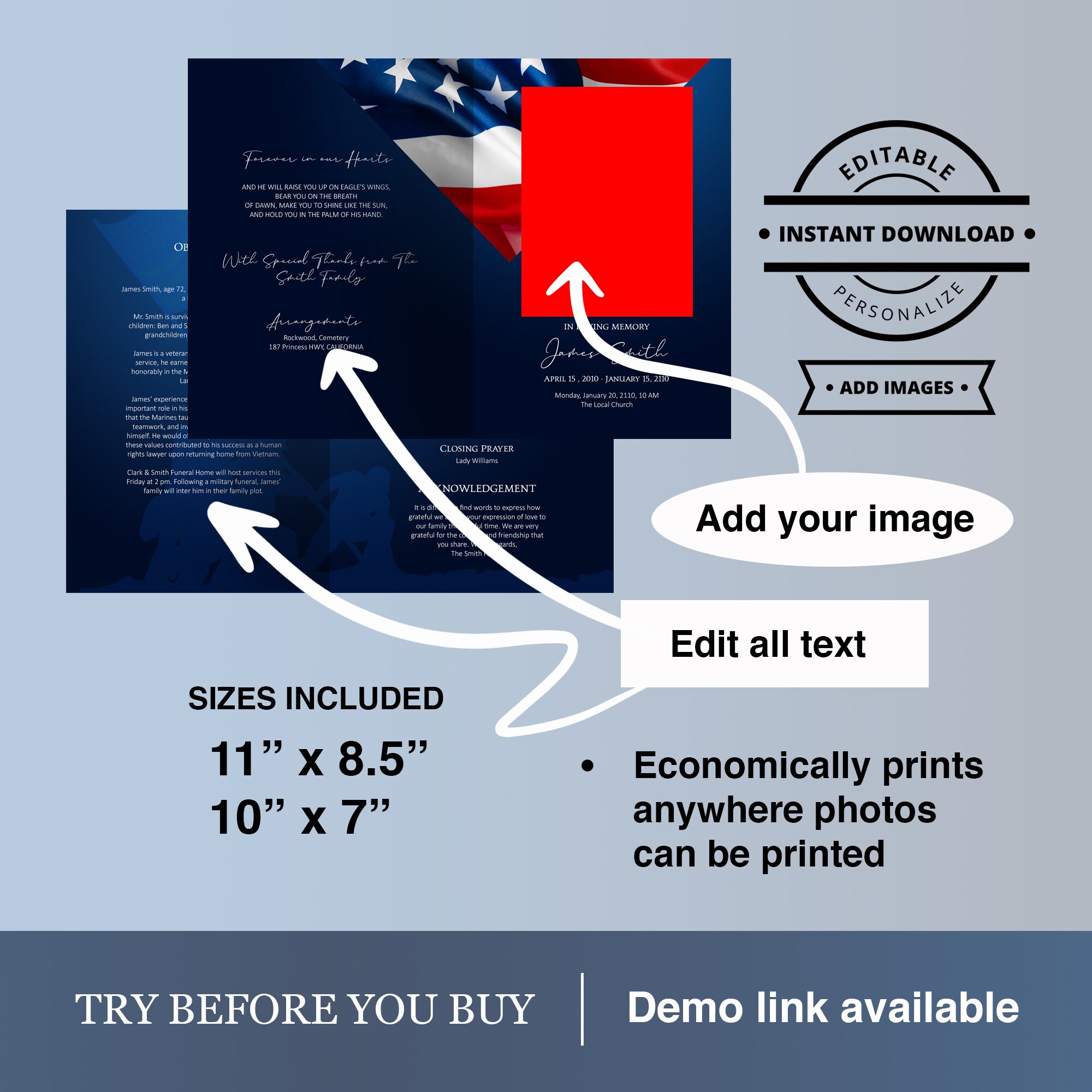 Veterans Patriotic Funeral Program Easy to Edit Printable Template With ...