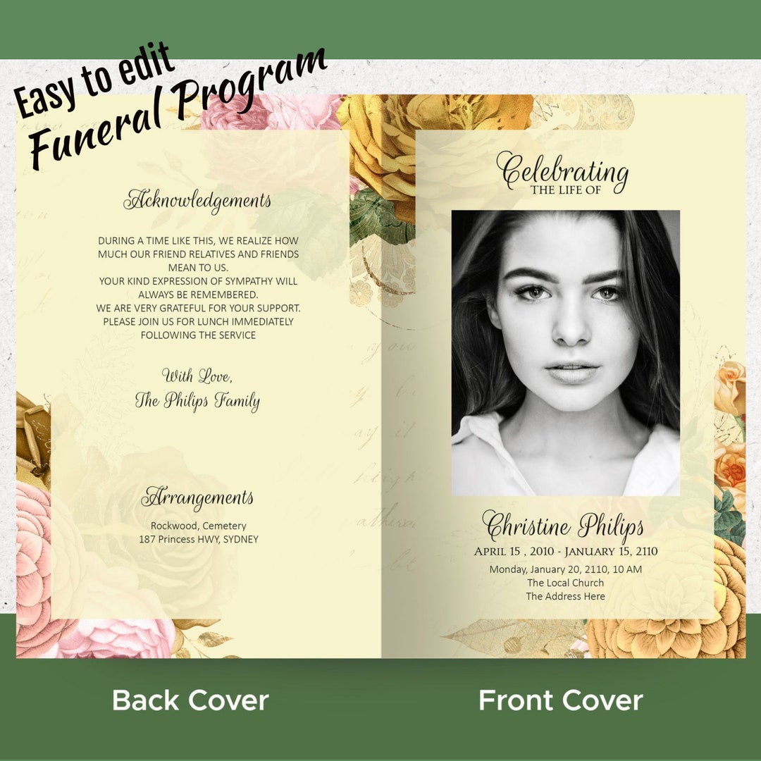 In Loving Memory Funeral Program Easy to Edit Template | Celebration of ...