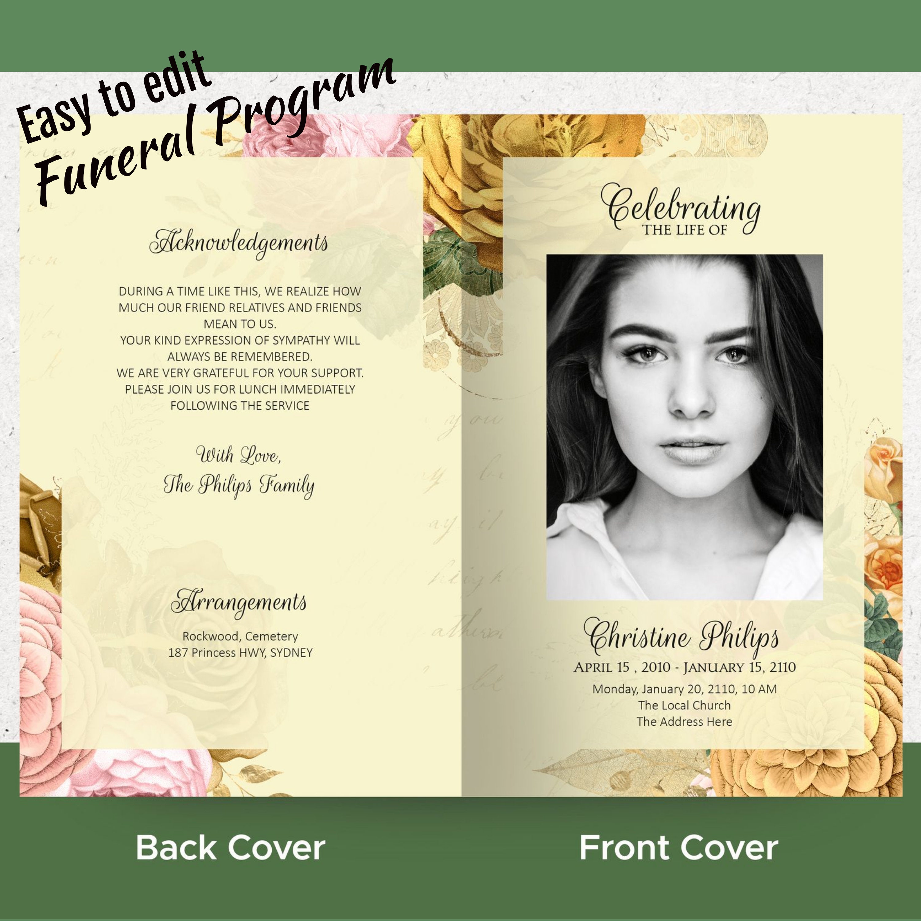 In Loving Memory Funeral Program Easy to Edit Template - Etsy