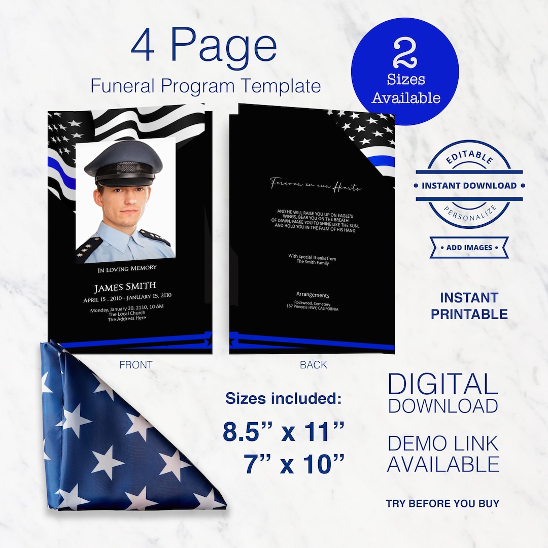 Easy to Edit Police Officer Memorial Funeral Program Template Forever ...