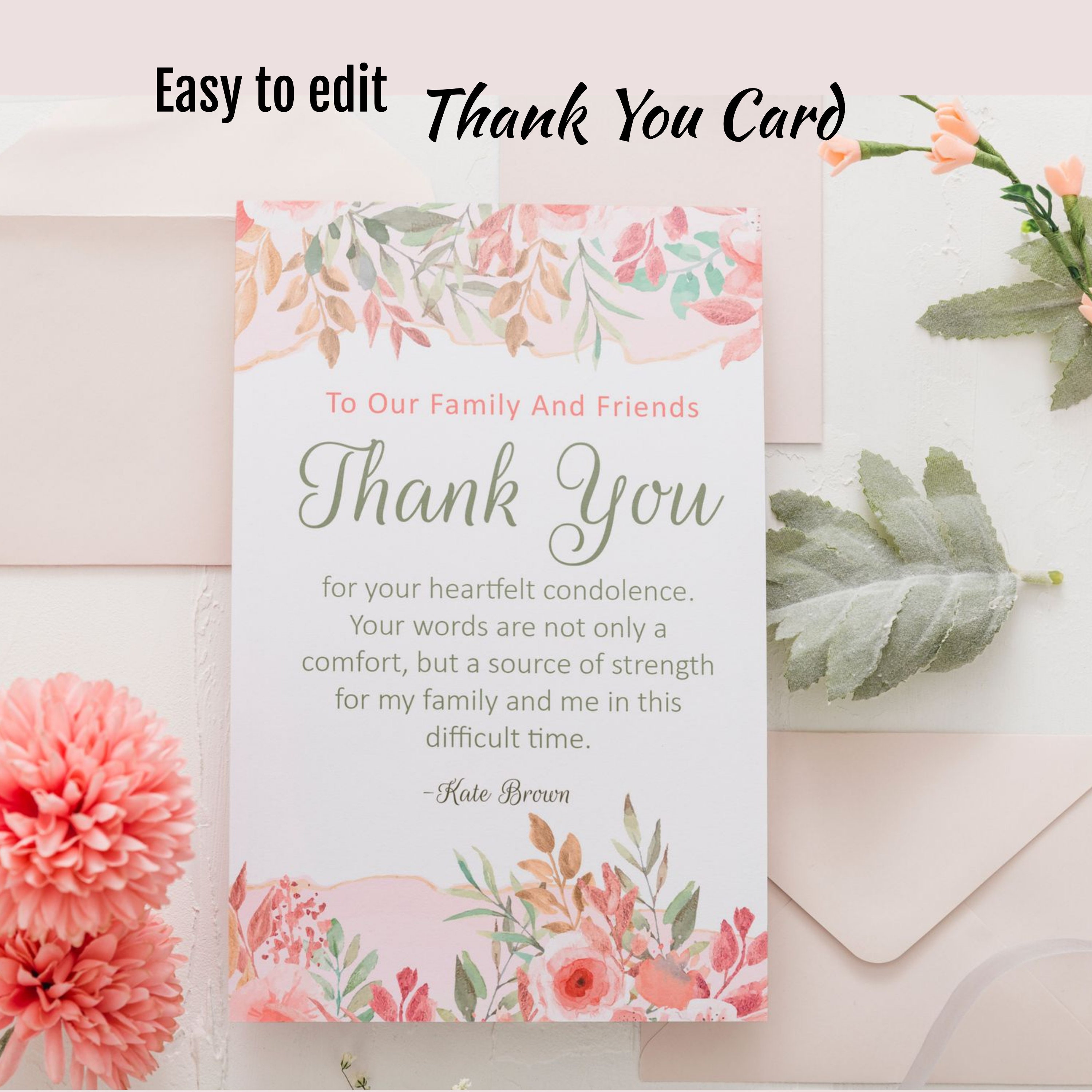 Funeral Thank You Card, Celebration of Life, Memorial Service ...