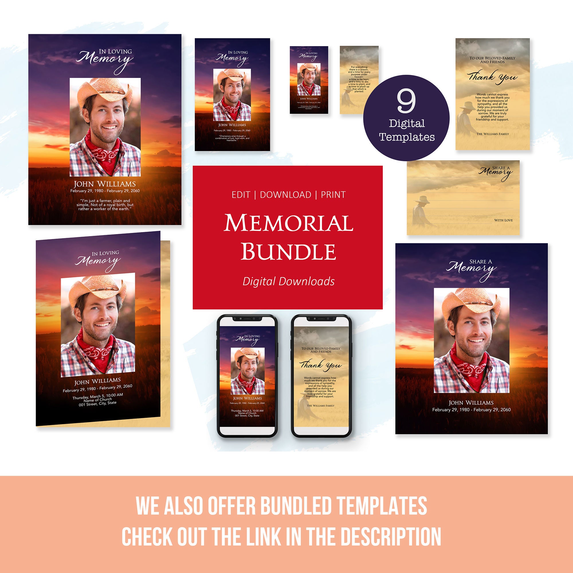 Editable Funeral Prayer Card Printable in Loving Memory Farmer ...