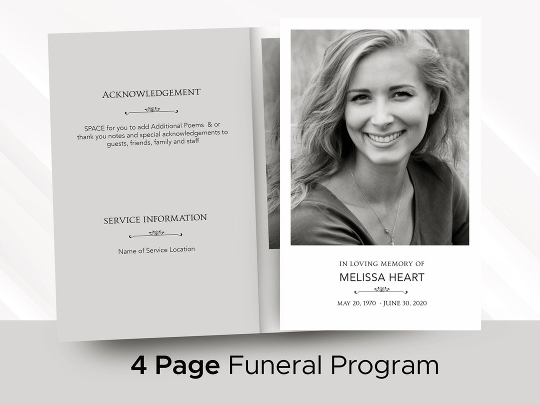 In Loving Memory Funeral Program Easy to Edit Template Celebration of ...