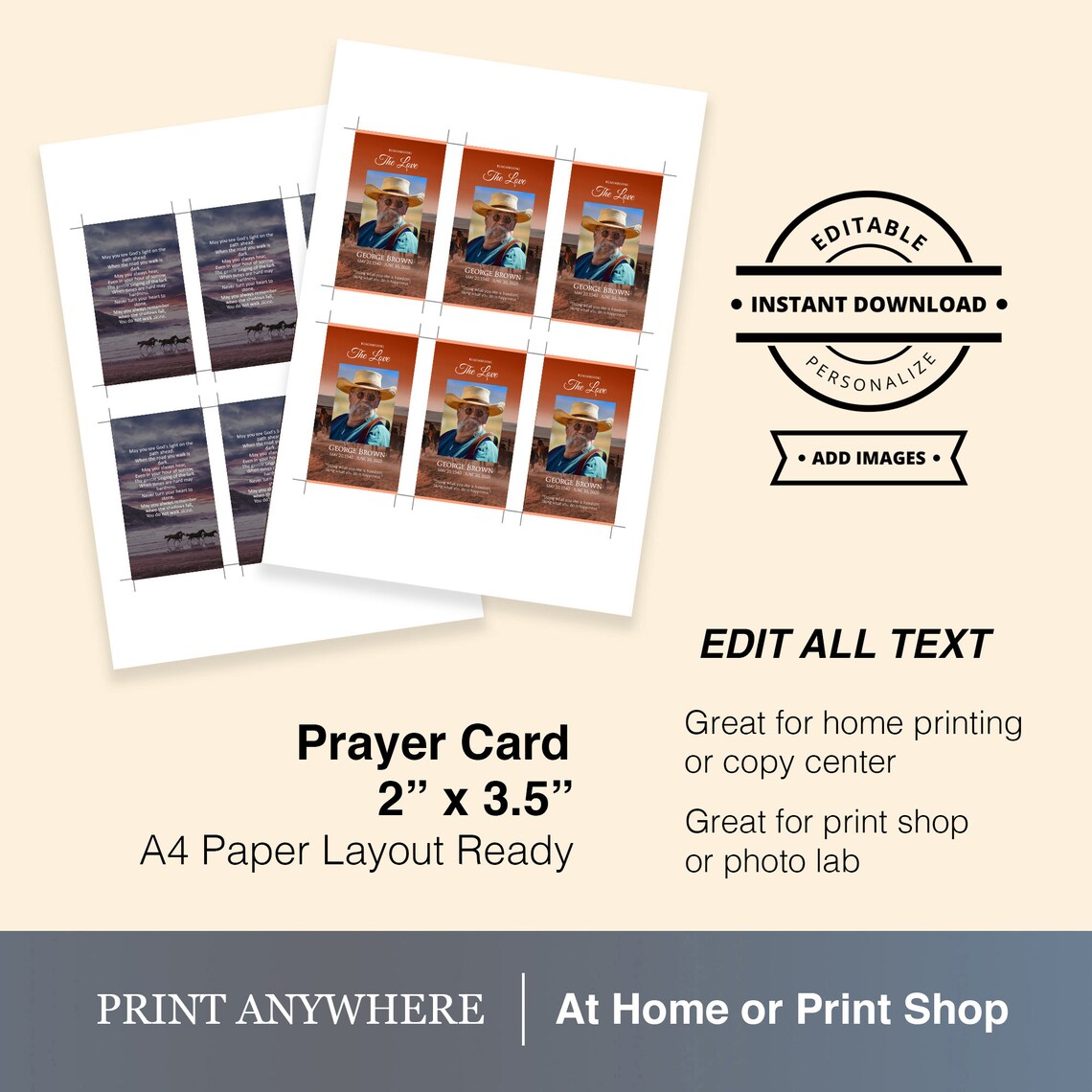Printable in Loving Memory Cowboy Photo Funeral Prayer Card Order of ...