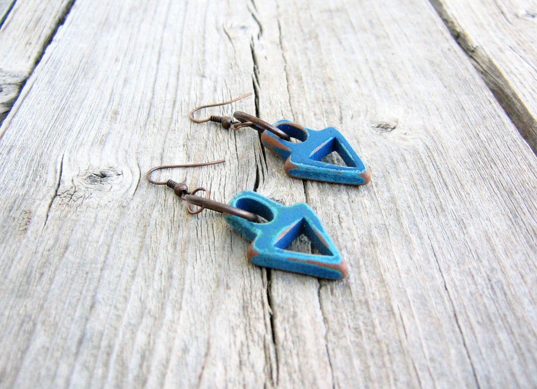 Blue Ceramic Arrow Dangle Earrings: Antique Copper Hooks - Etsy