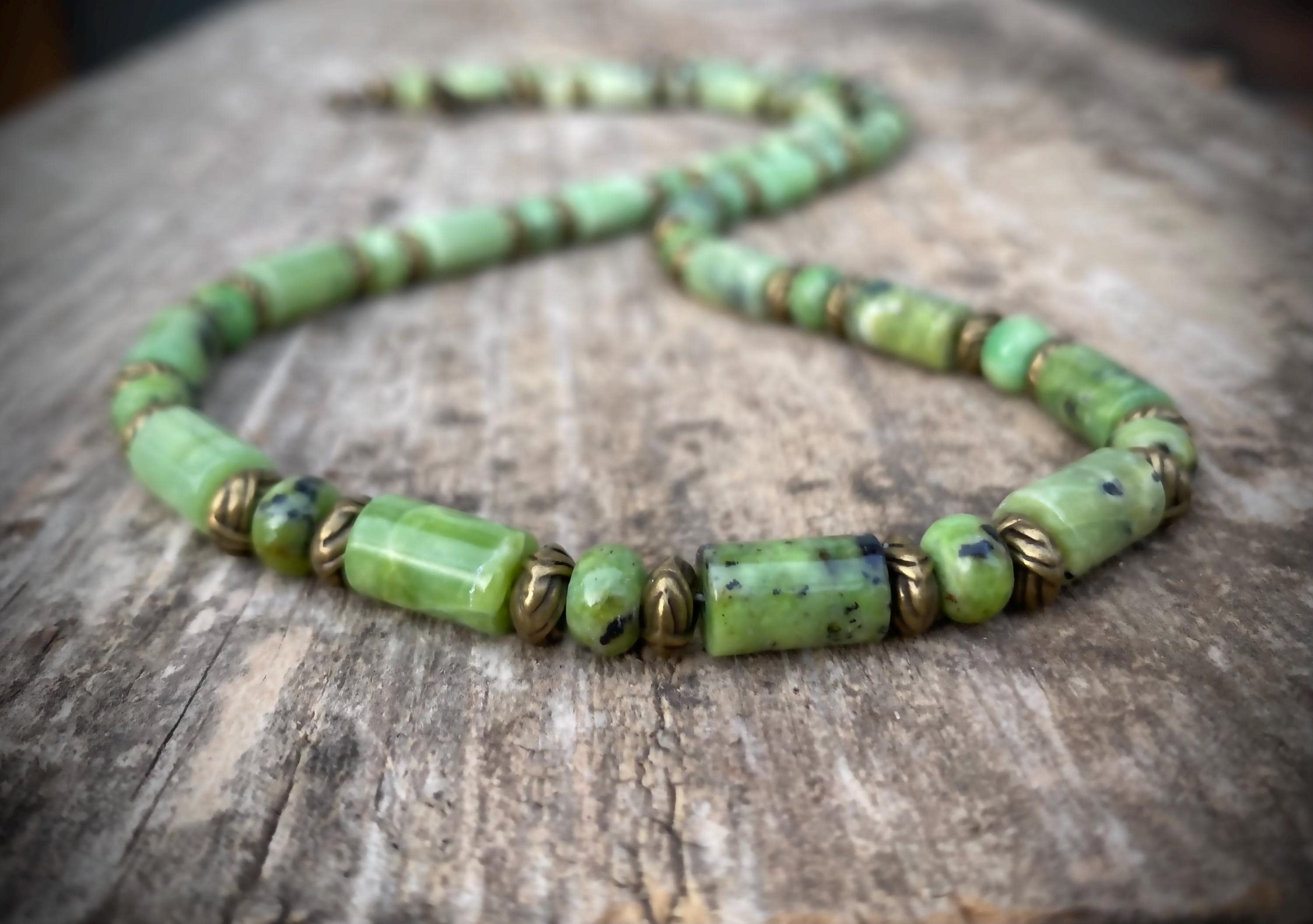Australian Jade Mens Necklace: Antique Brass Beaded Jewelry - Etsy