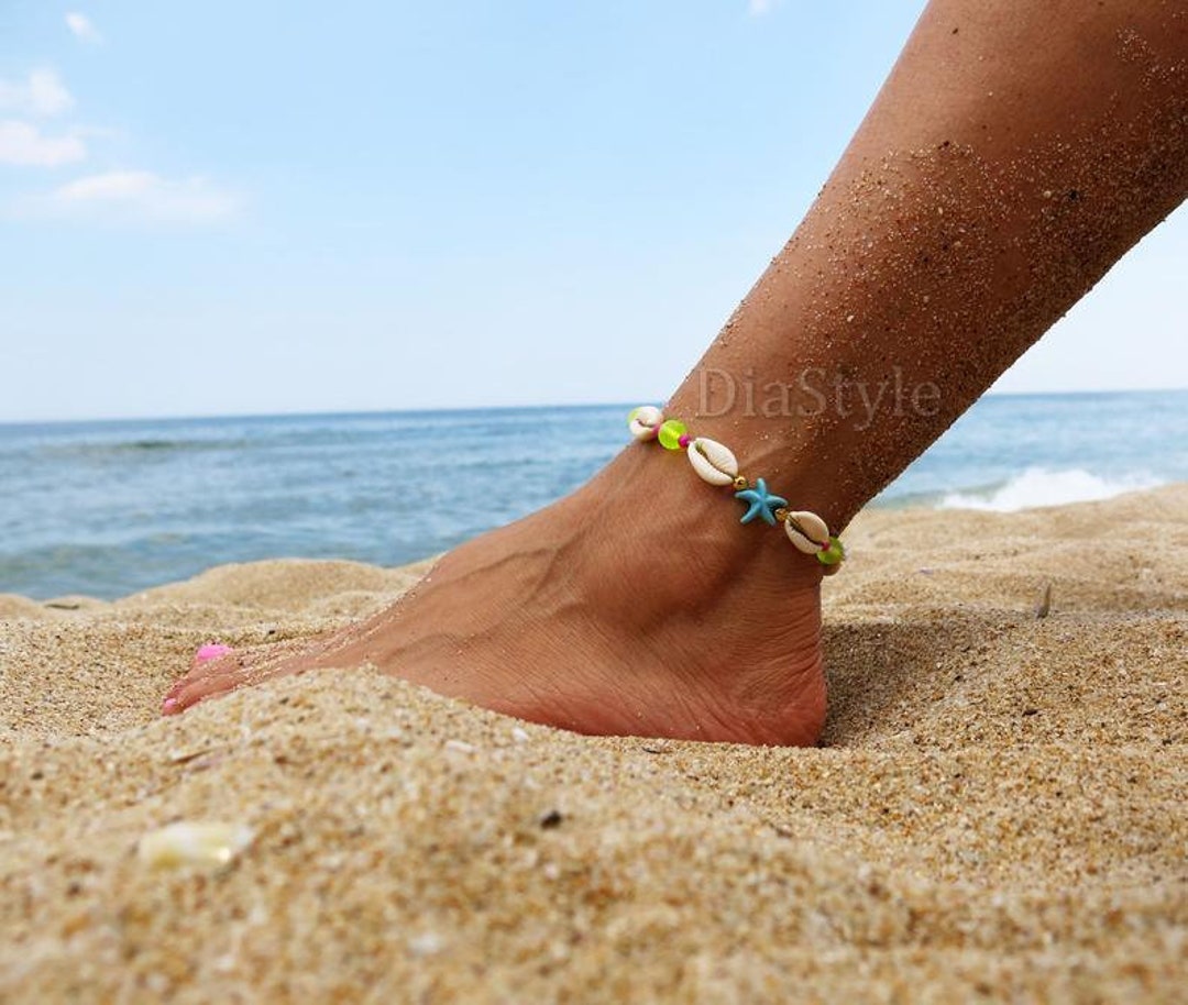 Cowrie Shell Anklet, Cowrie Shell Bracelet, Starfish Bracelet, Neon ...