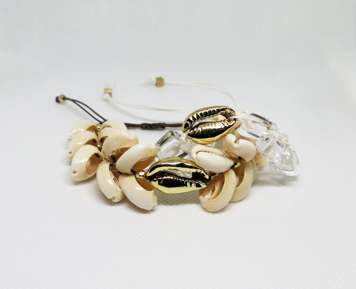 Cowrie Shell Double Bracelet White and Gold Cowrie Shell - Etsy