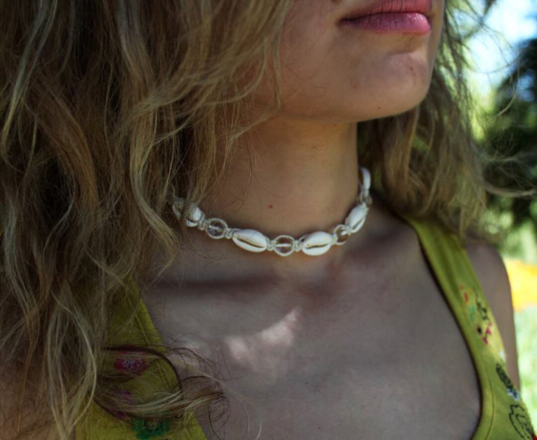 Glow in the Dark Cowrie Choker, Shell Choker, Hemp Shell Necklace ...