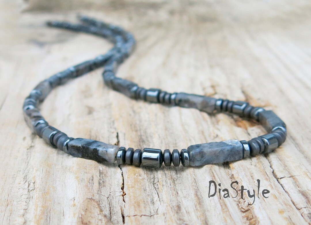 Mannen labradoriet ketting, heren kralen ketting, heren hematiet ...