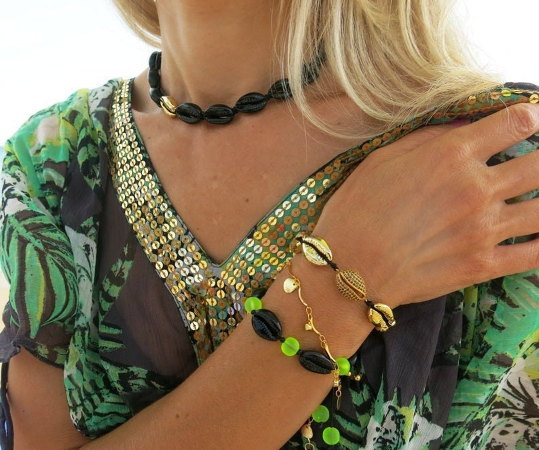 Black Cowrie Shell Bracelet, Neon Bracelet, Cowrie Shell Jewelry, Beach ...