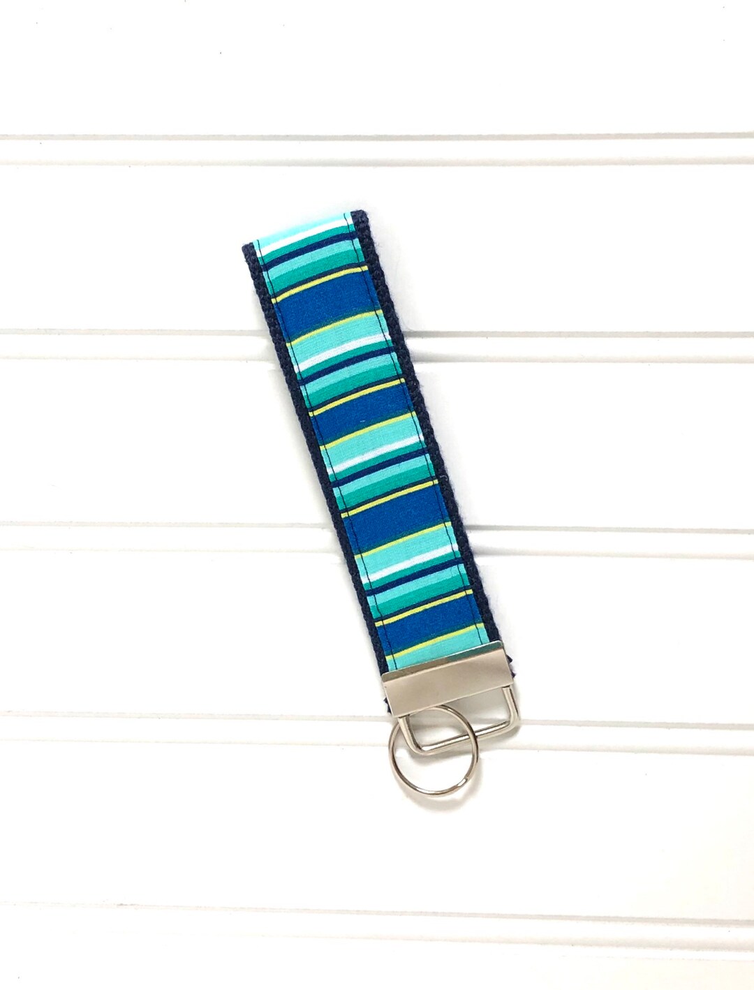 Striped Key Fob Wristlet Blue and Aqua Key Fob Wristlet - Etsy