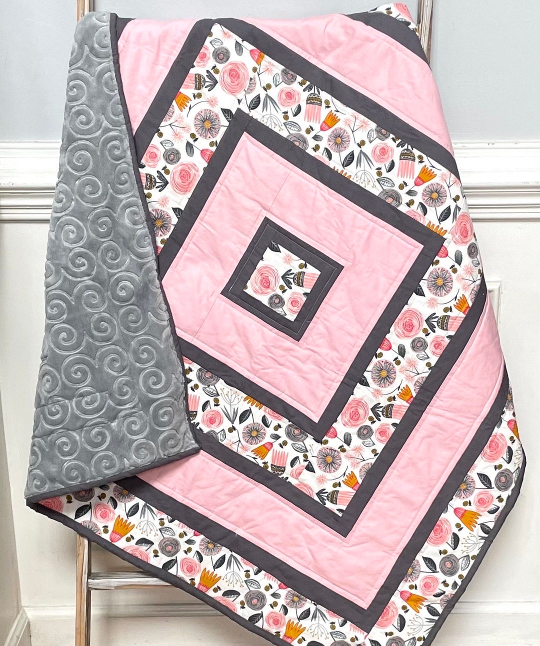 Spring Baby Quilt, Baby Girl Blanket, Toddler Girl, Floral Baby, Pink ...
