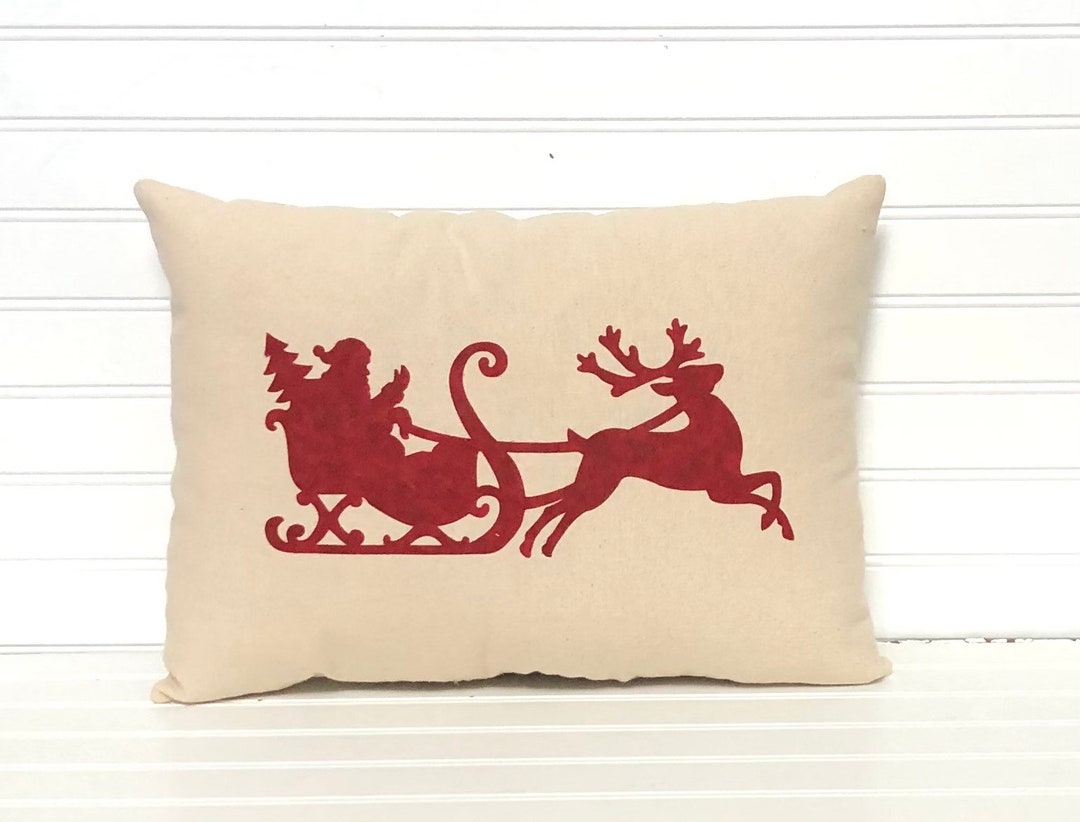 Christmas Applique Pillow, Santa Sleigh, Christmas Pillow, Holiday ...