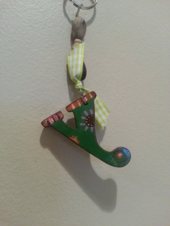 Letter Y Wooden Hand Painted Key Chain | Etsy