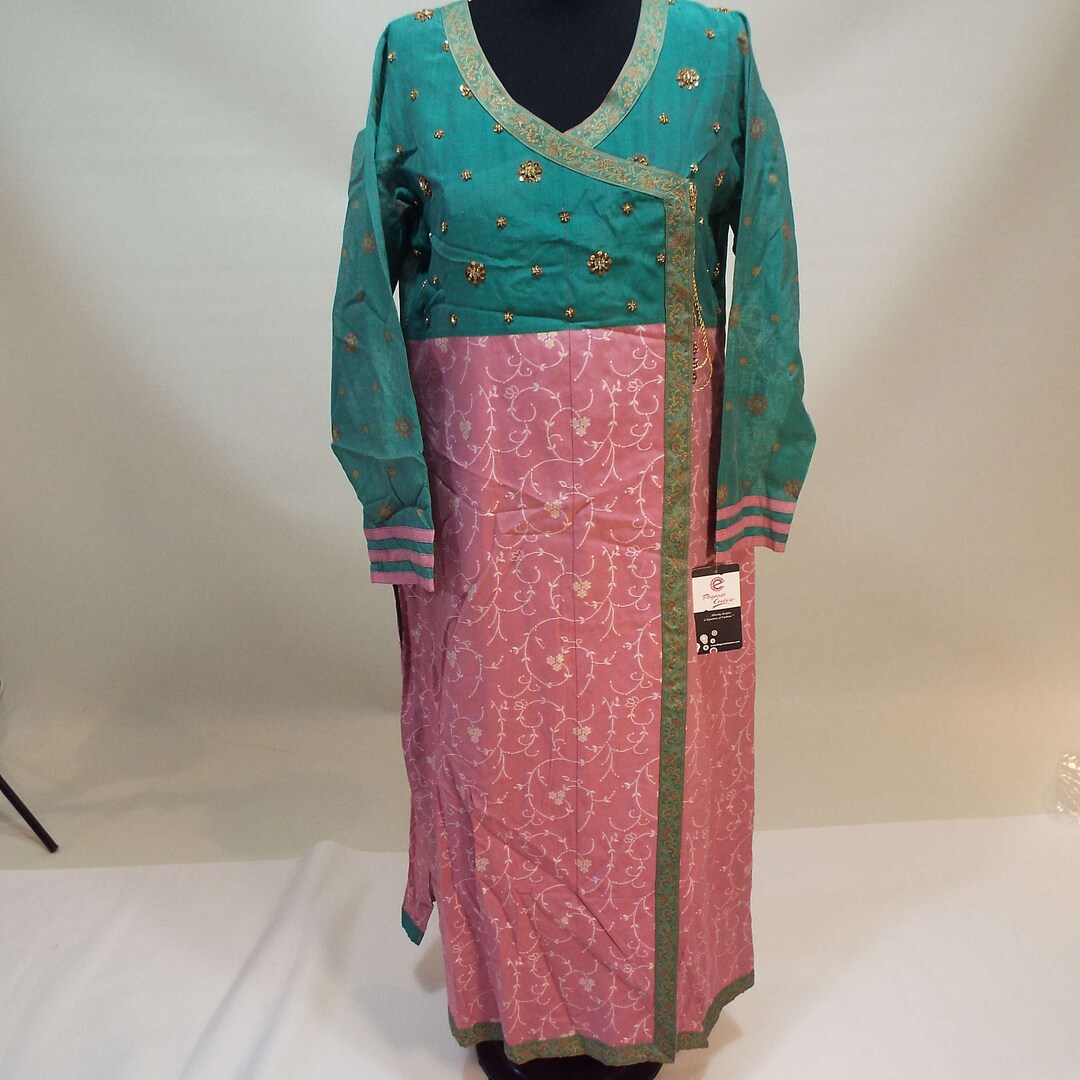 Ladies Long Shalwar Kameez Cotton Pink Green Dress, Pants and Shall ...