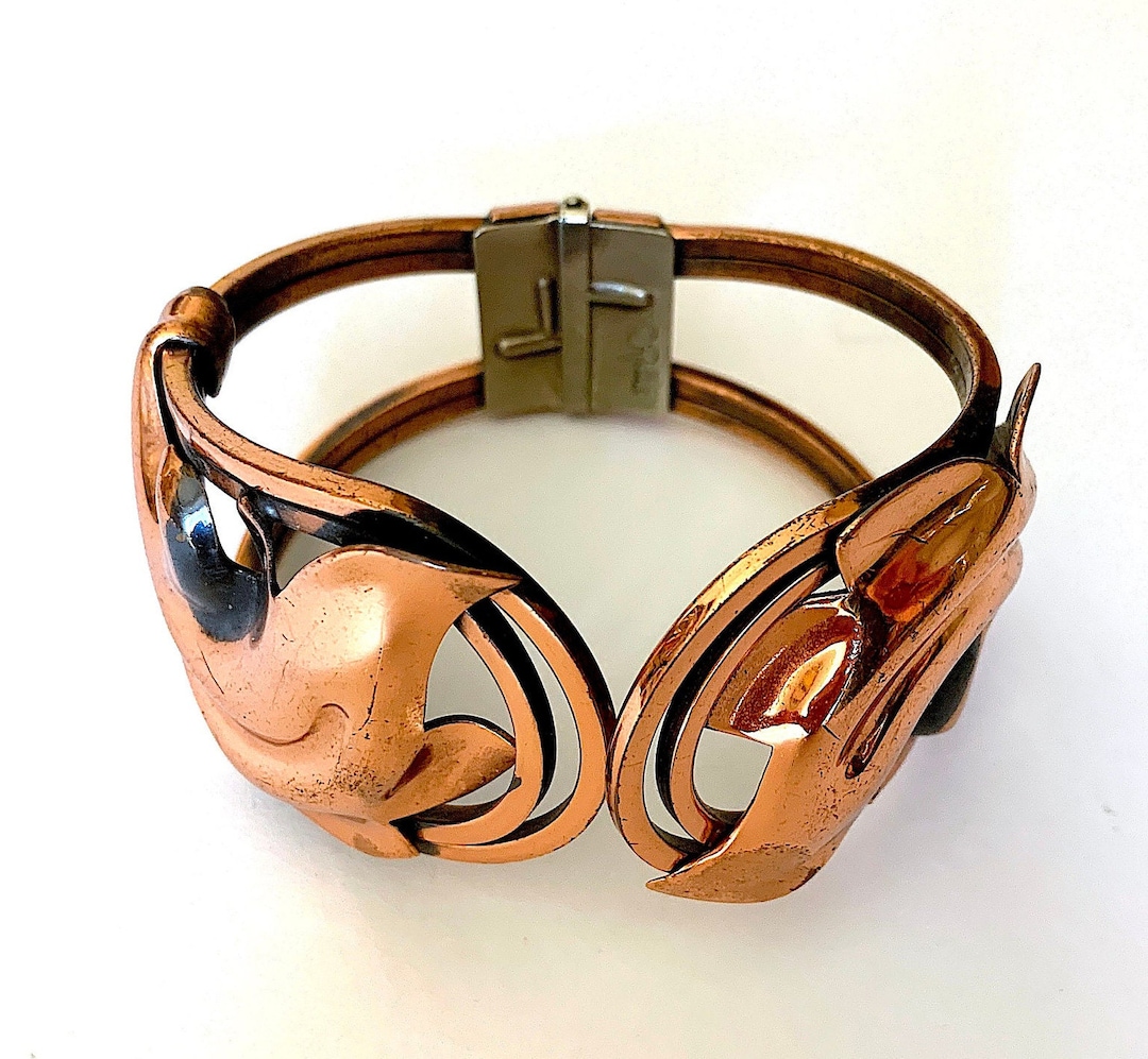 Vintage RAMÉ Copper Bracelet: 1950s-60s Leaf Design Hinge Bangle – Cod ...