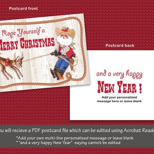 Cowboy Santa Roping Deer Christmas Card, Western Card, Cowboy Card ...