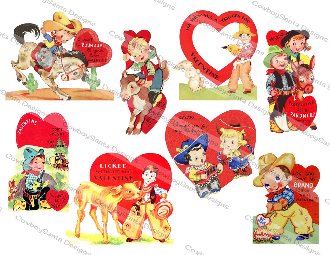 Set #3 Vintage Cowboy Valentines Set of 8 | INSTANT DOWNLOAD | DIY ...