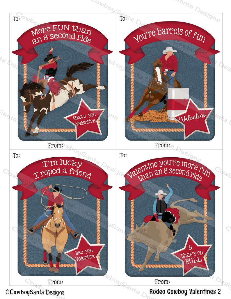 Rodeo Valentine Card Set of 8 | Cowboy, Cowgirl | INSTANT DOWNLOAD ...