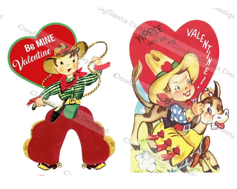 Vintage Retro Cowboy Kids Valentines, Set #2 | INSTANT DOWNLOAD | Print ...
