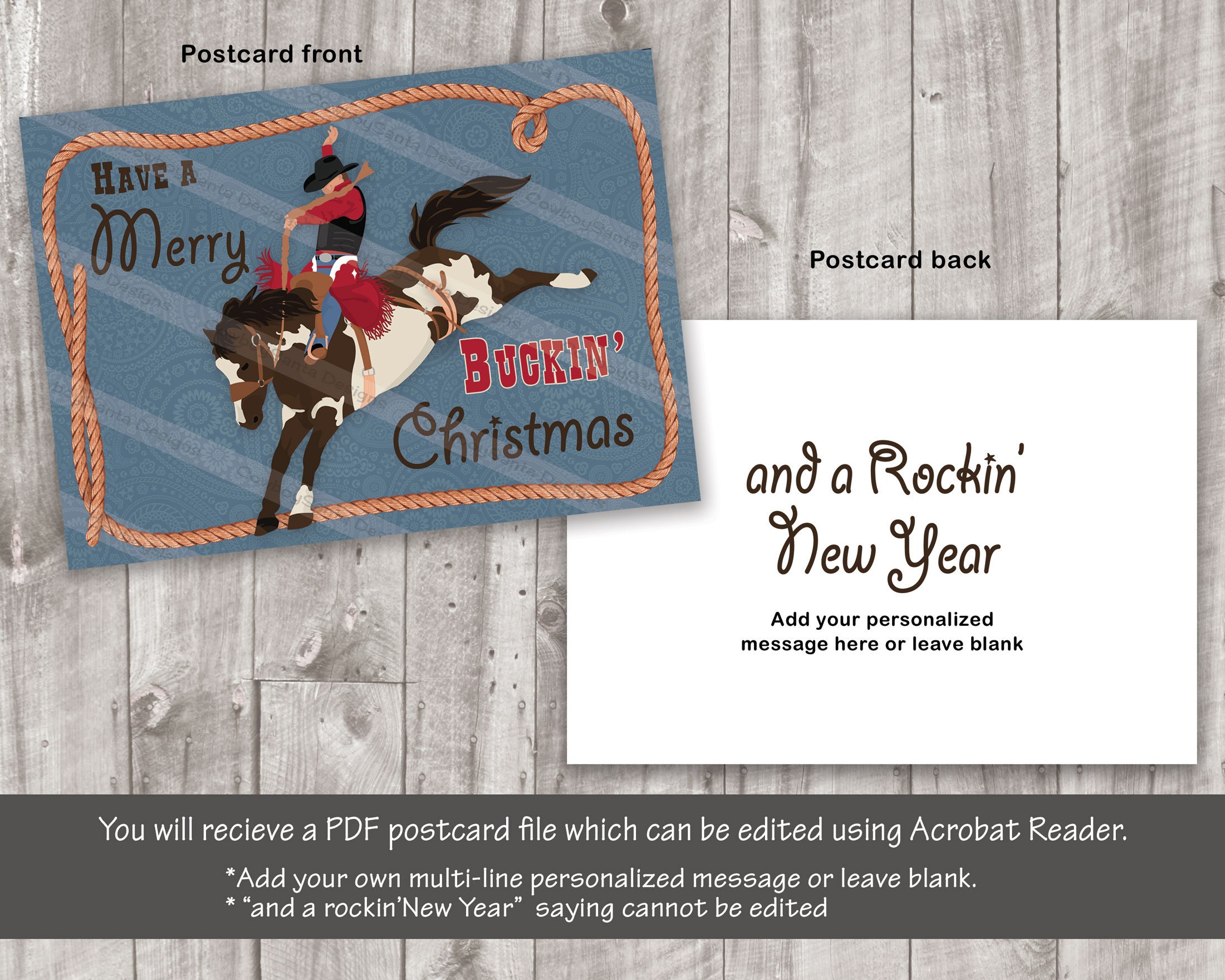 Saddle Bronc Rider Christmas Card, Cowboy Rodeo Western Card, Printable ...