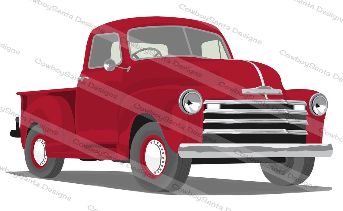 Red Truck Clip Art | Truck With Tree | Christmas Truck | Digital ...
