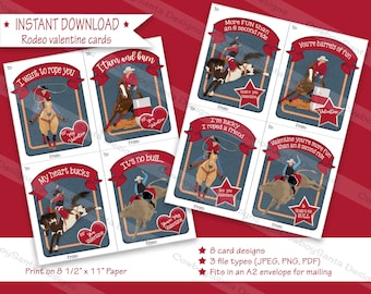 PRINTABLE Rodeo Assortment Valentine Cards for Kids INSTANT DOWNLOAD ...
