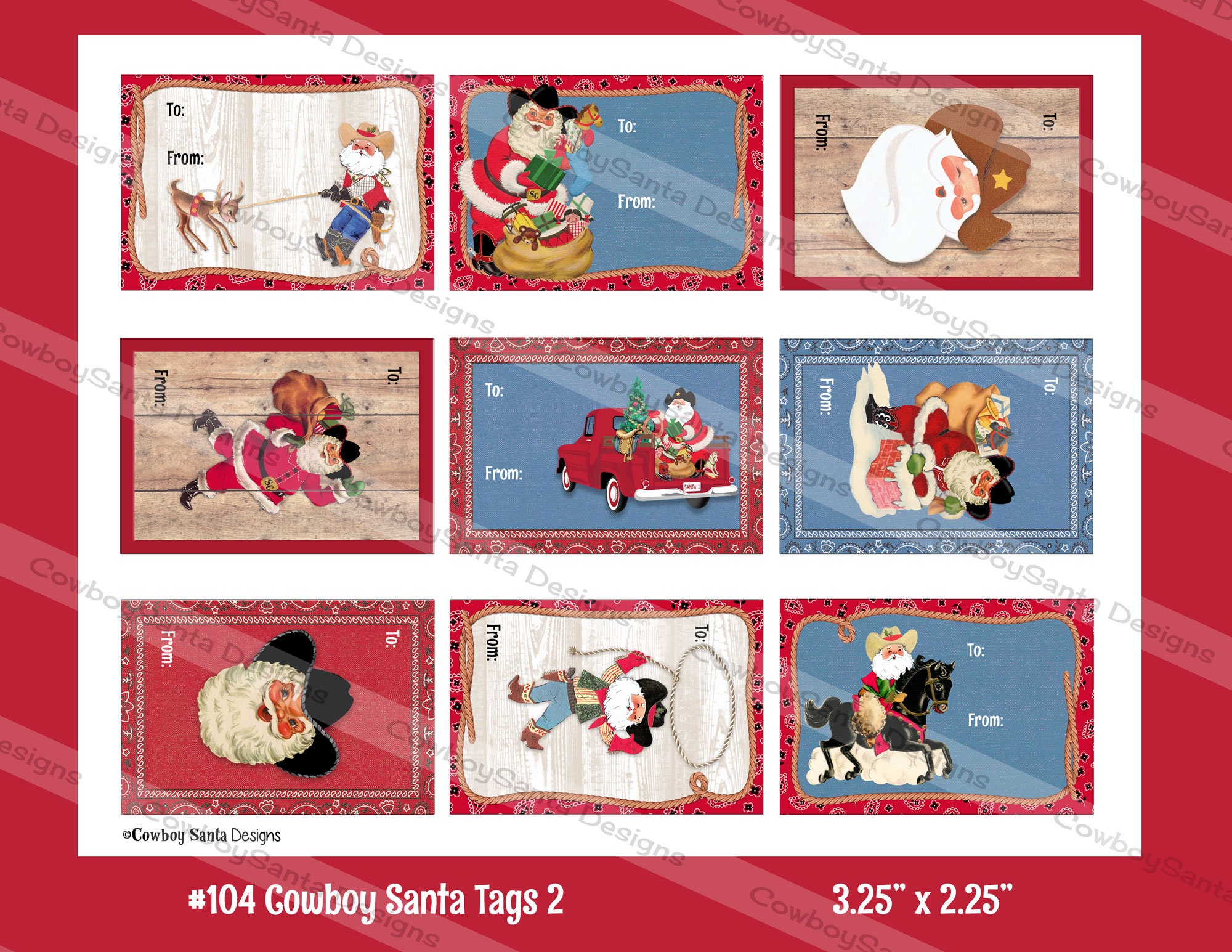 Vintage Retro Cowboy Santa Gift Tags Set 2 | Western Gift Tags ...