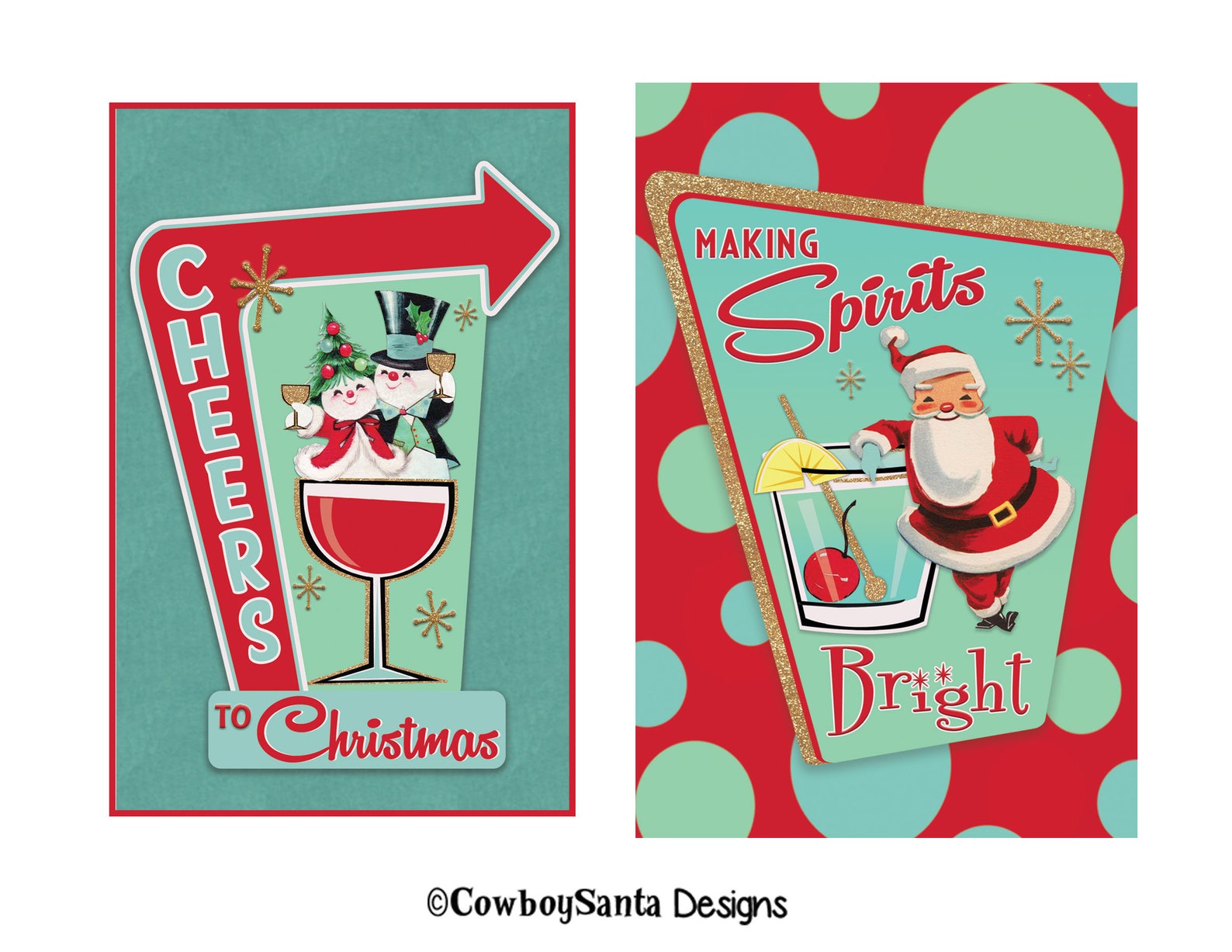 Mid Century Retro Santa Cocktail Postcard, Christmas Postcard,print ...