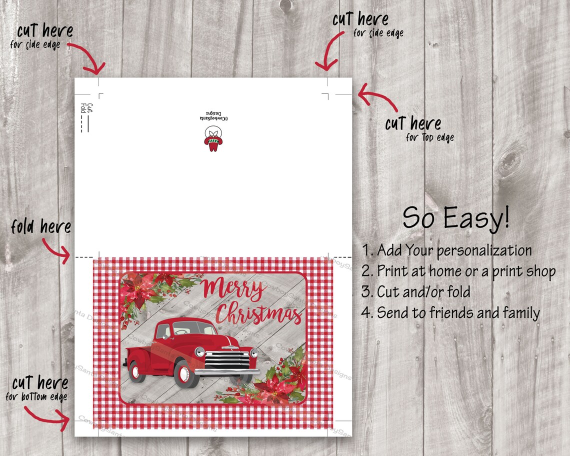 Red Truck Christmas Card, Gingham, Farm Card, Printable Christmas Card ...