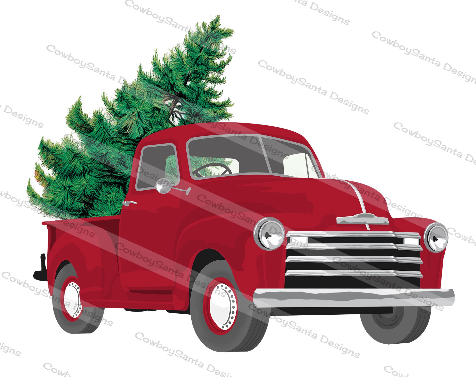 Red Truck Clip Art | Truck With Tree | Christmas Truck | Digital ...
