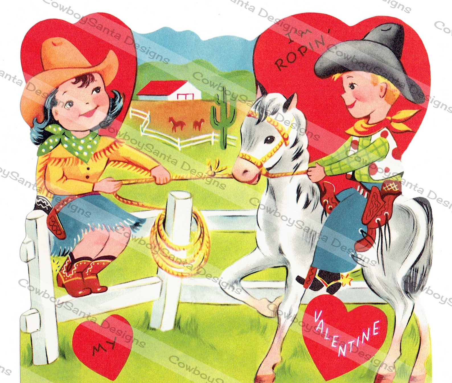 Vintage Cowgirl on Fence Roping Cowboy, Horse, Fence, Barn | Valentine ...