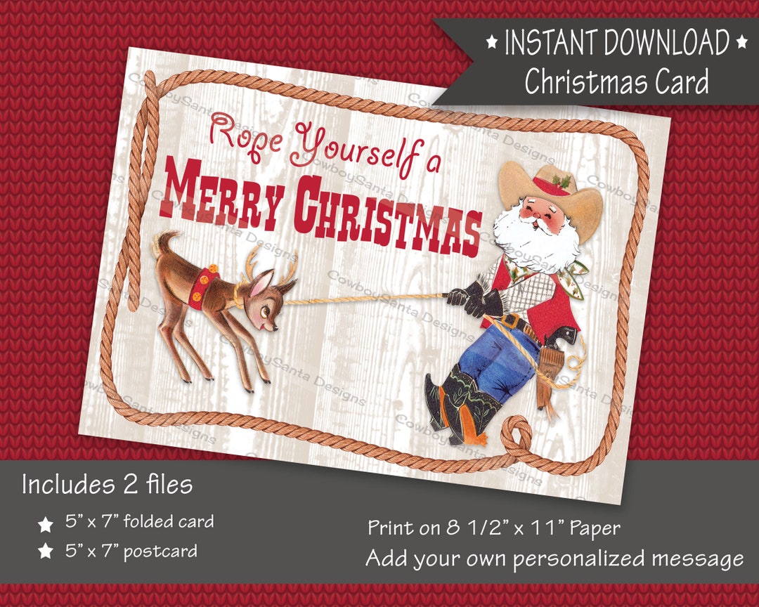 Cowboy Santa Roping Deer Christmas Card, Western Card, Cowboy Card ...