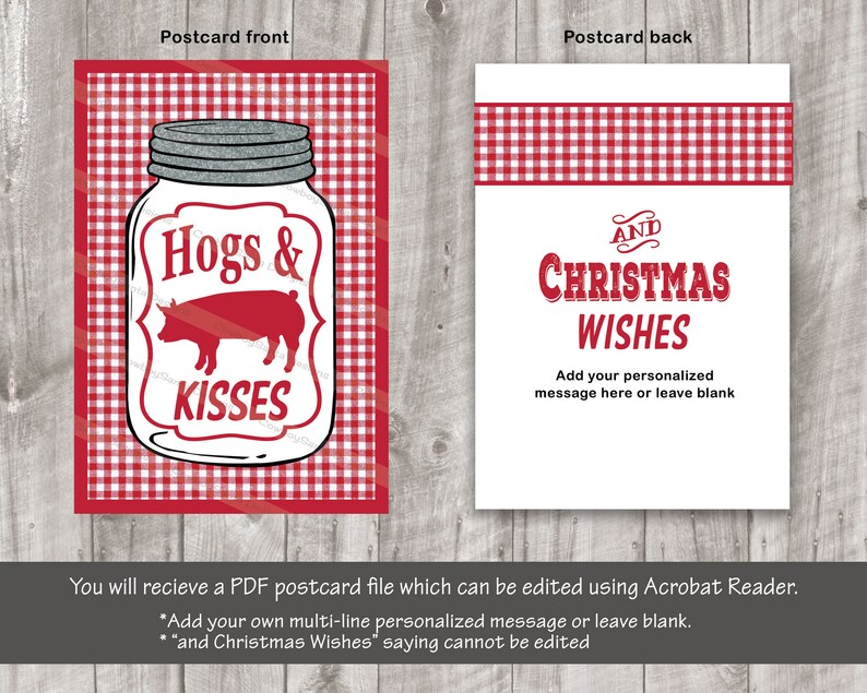 Red Gingham Pig Christmas Card|hogs and Kisses|farm|farm Animal ...