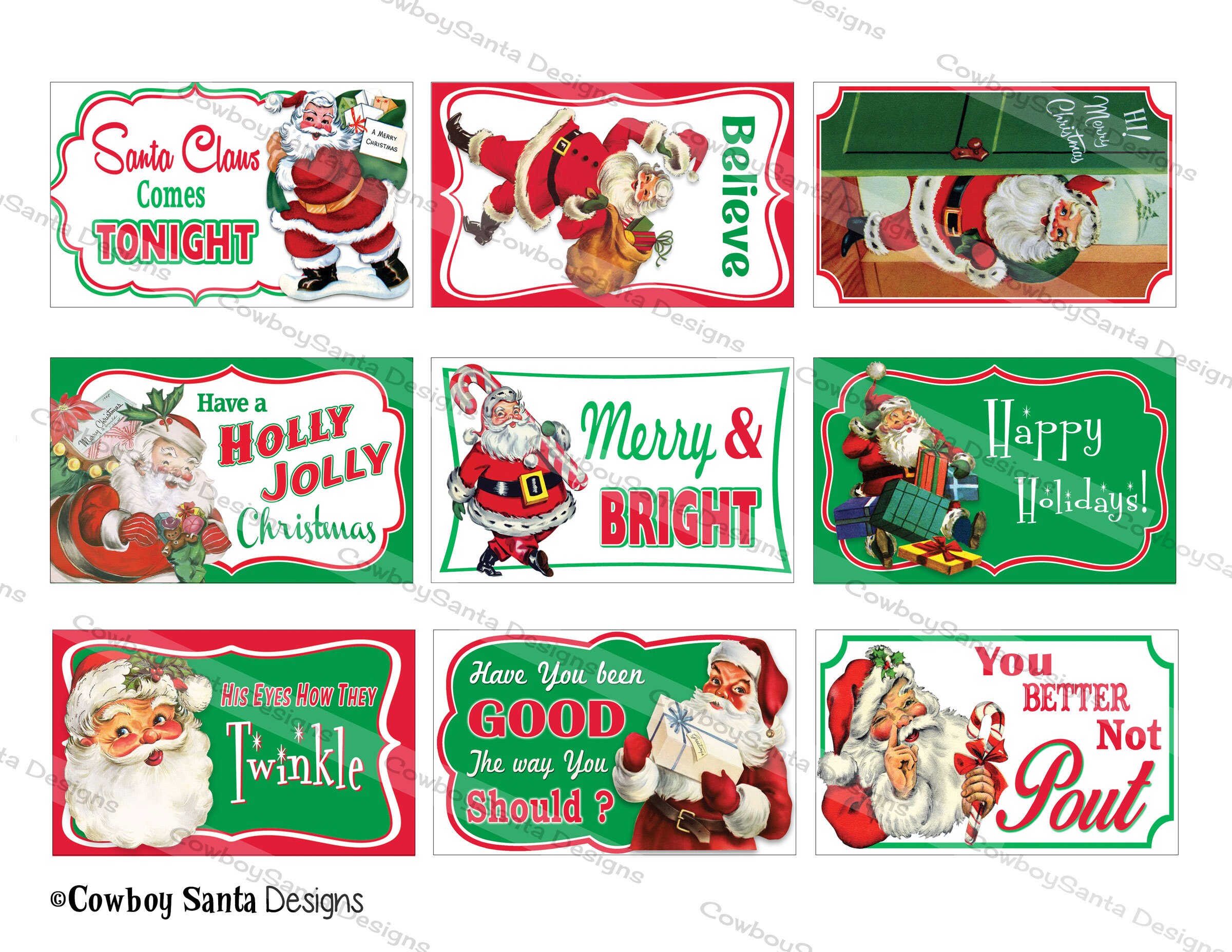 Vintage Retro Santa Gift Tags INSTANT DOWNLOAD Print Your Own DIY ...