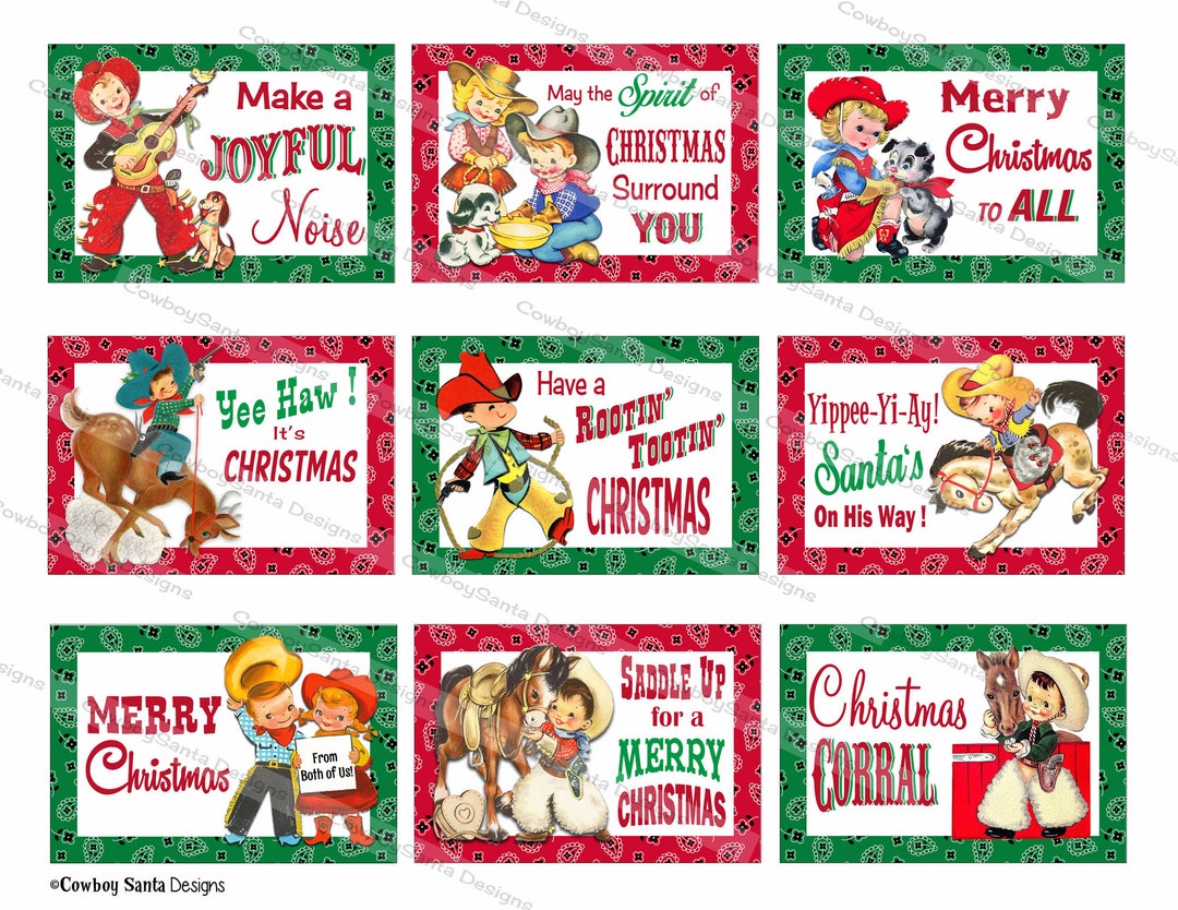 Vintage Retro Cowboy Kids Gift Tags | Western Gift Tags | INSTANT ...
