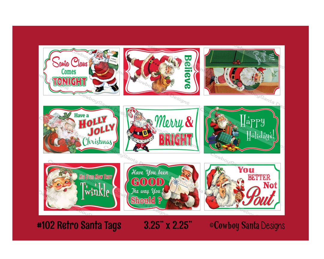 Vintage Retro Santa Gift Tags | INSTANT DOWNLOAD | Print Your Own | DIY ...