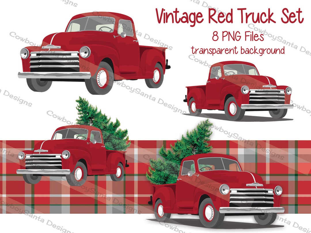 Red Truck Clip Art | Truck With Tree | Christmas Truck | Digital ...