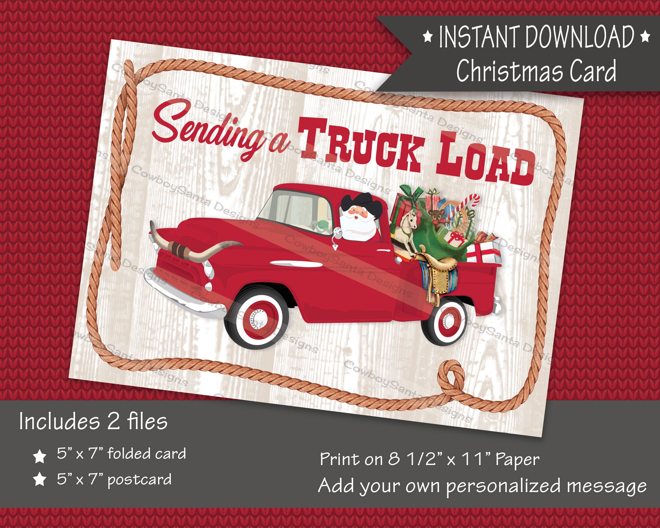 Cowboy Santa Driving Truck|pick Up, Saddle|christmas Card|western ...