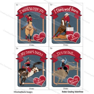 Rodeo Valentine Card Set of 8 | Cowboy, Cowgirl | INSTANT DOWNLOAD ...
