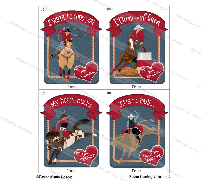 Rodeo Valentine Card Set of 8 | Cowboy, Cowgirl | INSTANT DOWNLOAD ...