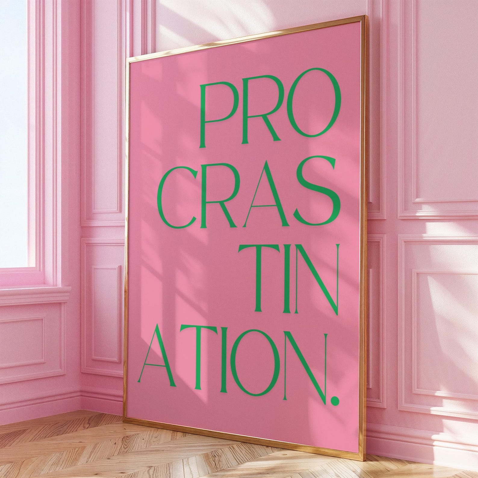 Procrastination, Bold Pink and Green Minimalist Digital Print. - Etsy