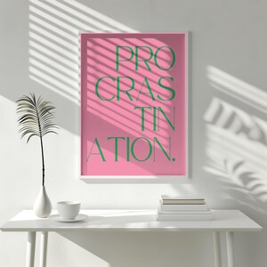 Procrastination, Bold Pink and Green Minimalist Digital Print. - Etsy