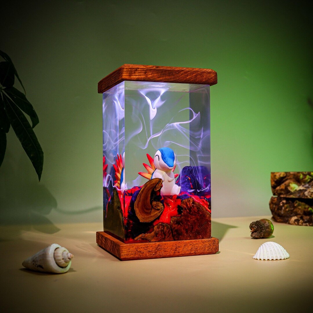 Cyndaquil Pokémon Epoxy Lamp – Custom Resin Wood Night Light, Handmade ...