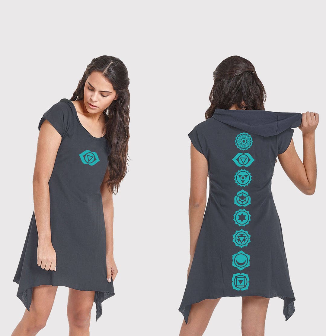 Handmade Hooded Dress With CHAKRAS Vinyl Print-neon-psy-festival Wear ...